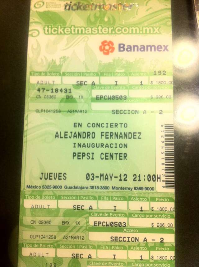 Vendo 1 boleto concierto de alejandro fernandez 3 de mayo en Distrito ... Vendo 1 boleto concierto de alejandro fernandez 3 de mayo en Distrito ...